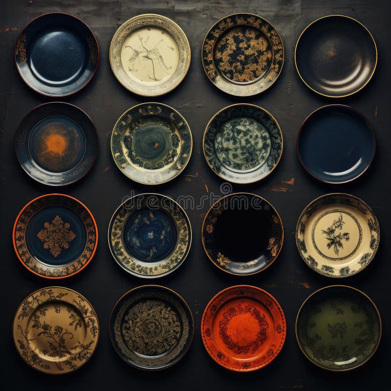 Vintage-inspired Wall Plates with Scrolling Designs Stock Illustration ...