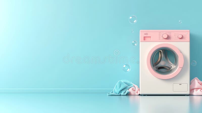 A Vintage-inspired Washing Machine Sits Amidst Bubbles and Laundry on a ...