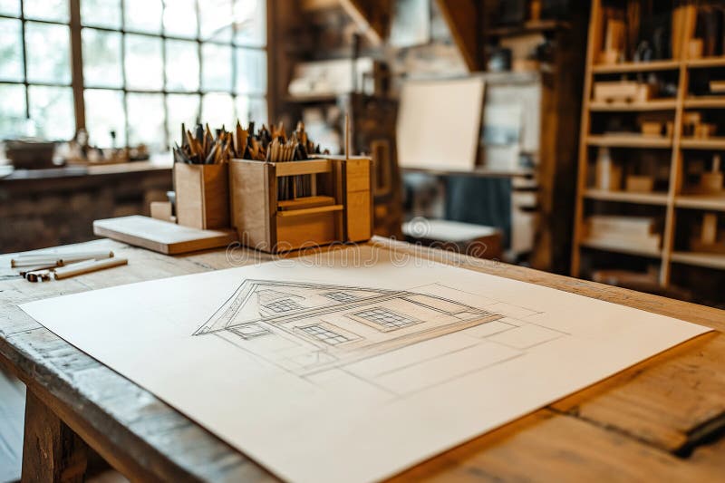 Vintage Interior of an Architect S Office Working on an Architectural ...