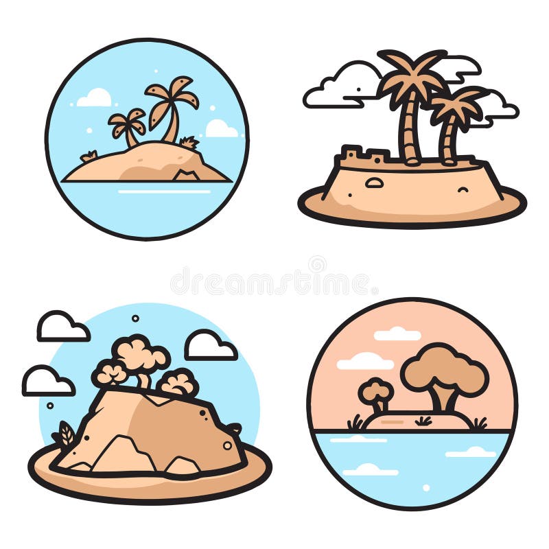 Vintage Island Logo in Flat Line Art Style Stock Vector - Illustration ...