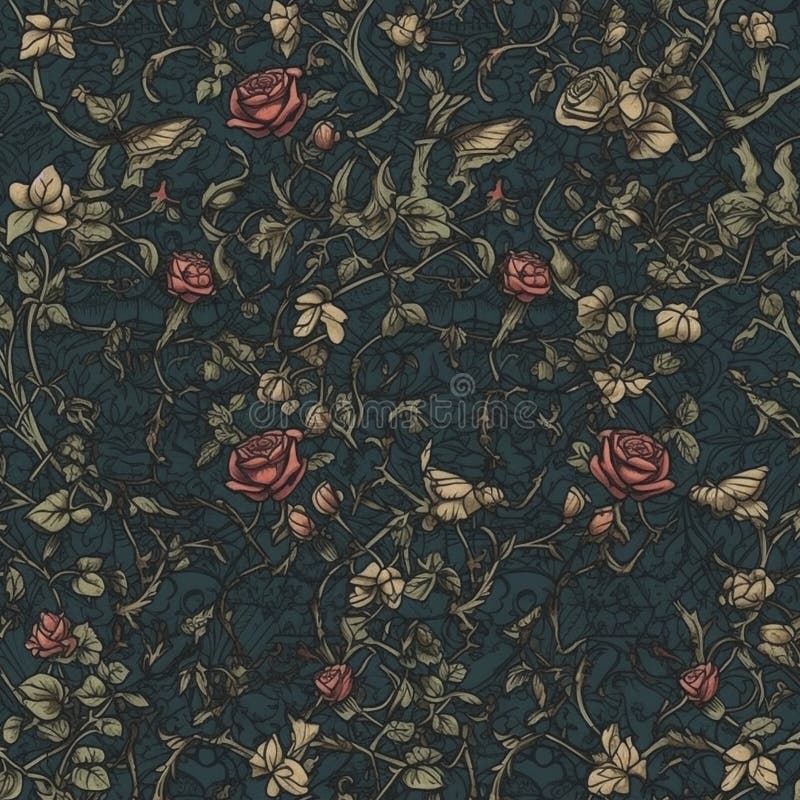 Vintage Ivy and Roses Flowers Seamless Pattern, Created with Generative ...