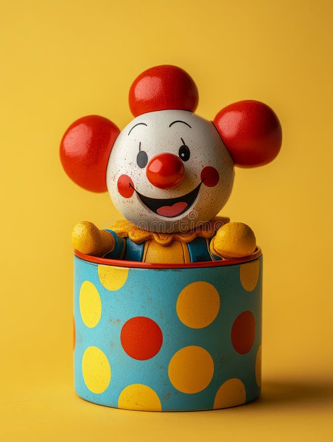 Vintage Jack in the Box Toy with Clown on Yellow Background. Stock ...