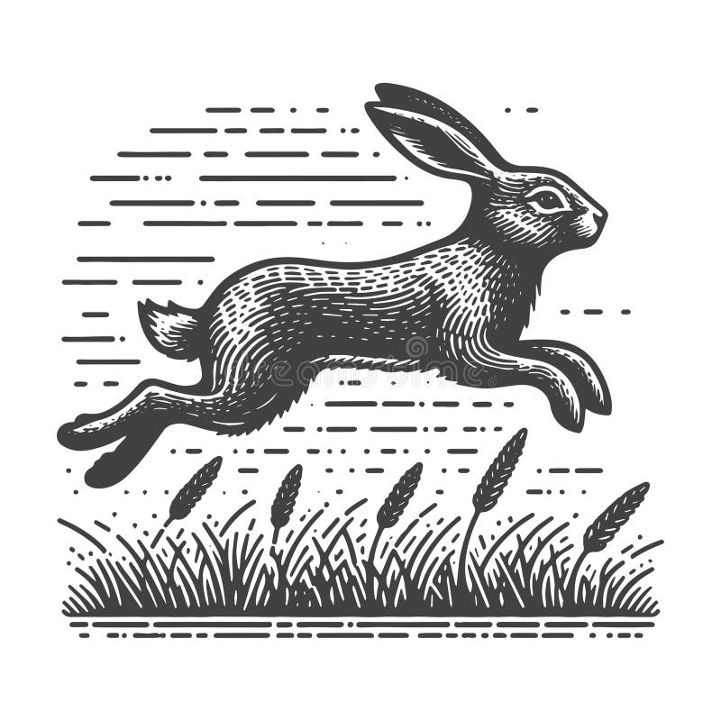 Vintage Jackrabbit Jumping Vector Icon Illustration. Stock Vector ...