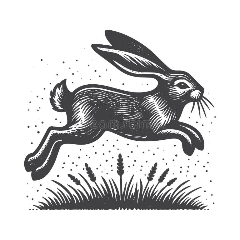 Vintage Jackrabbit Jumping Vector Icon Illustration. Stock Vector ...