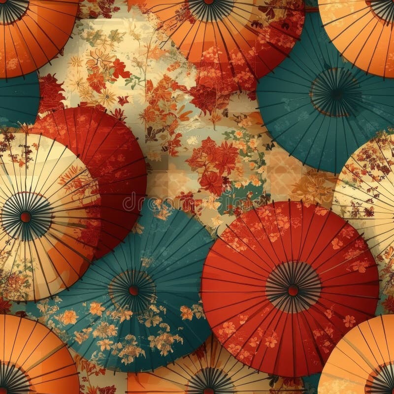 Vintage Japanese Umbrellas with Floral Patterns Stock Photo - Image of ...