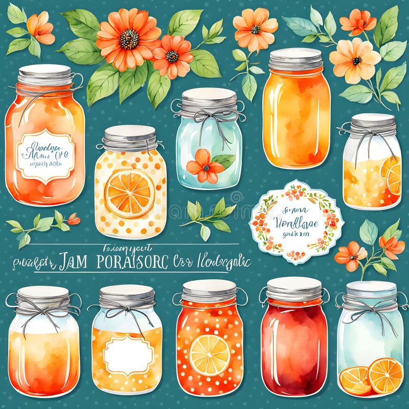 Vintage Jars in Orange Colors Stock Illustration - Illustration of ...