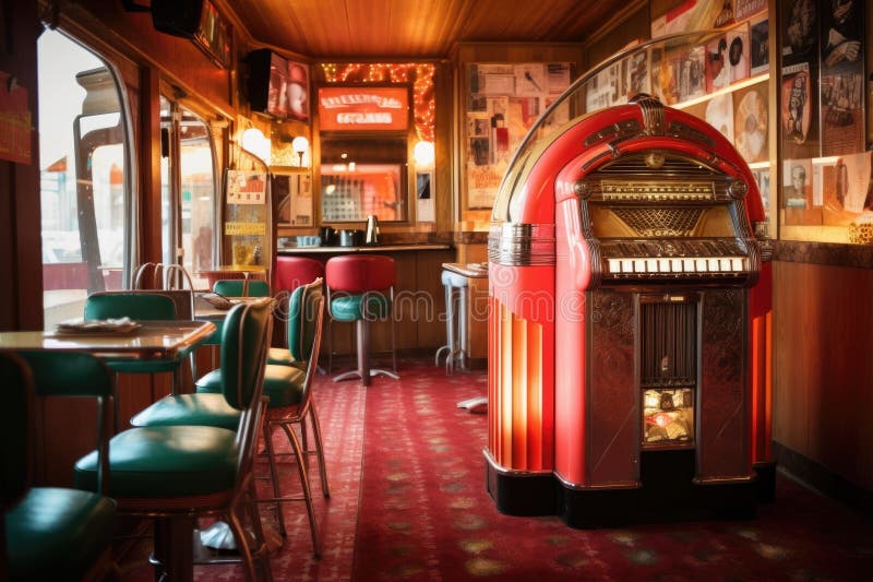 Vintage Jukebox in a Retro Diner Setting Stock Illustration ...