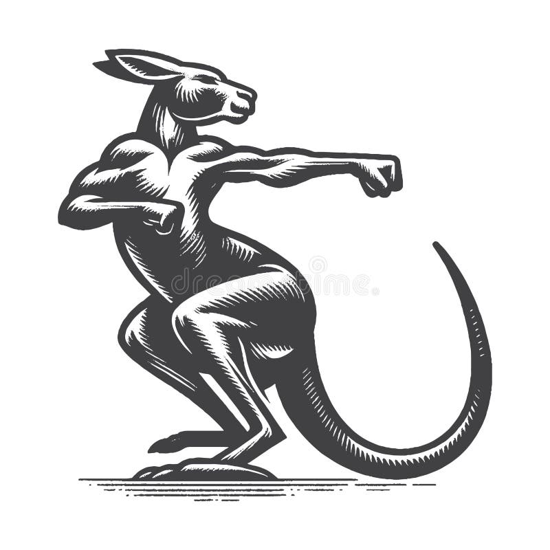 Vintage Kangaroo Boxing Playfully Engraved Vector Illustration. Stock ...