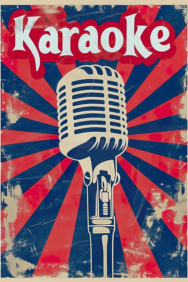 Vintage Karaoke Night Poster with a Retro Microphone with Text KARAOKE ...