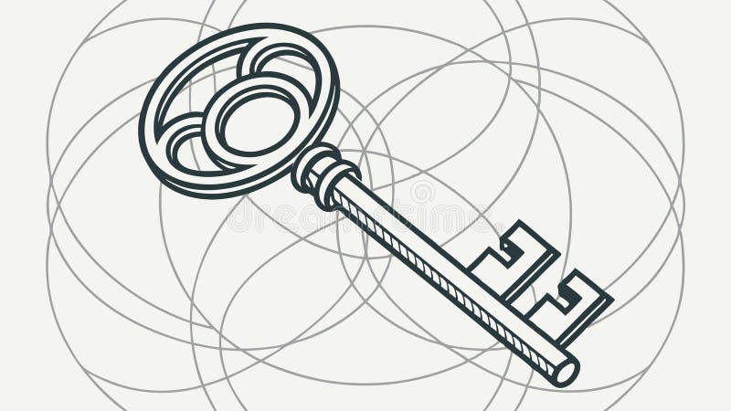 Vintage Key with Abstract Circular Lines, Security and Access Graphic ...
