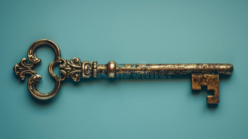 Vintage Key on a Blue Background Stock Image - Image of blue, brass ...