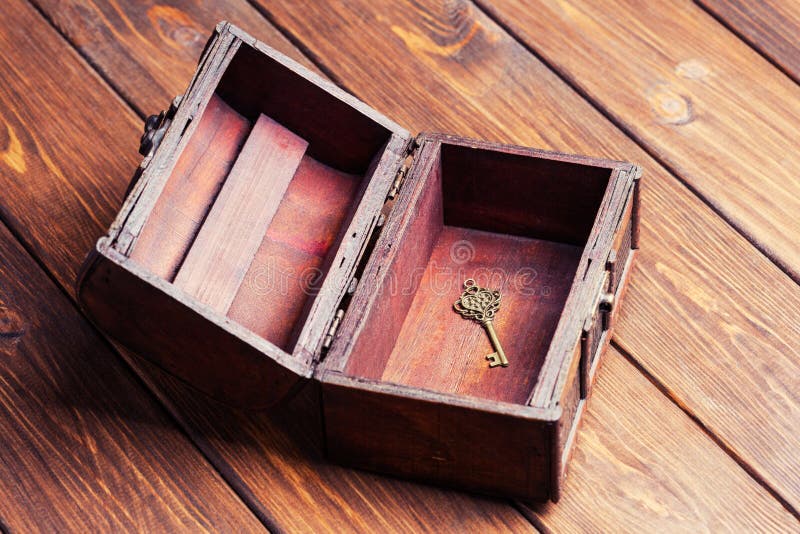 Vintage Key Inside Old Treasure Chest Stock Photo - Image of container ...