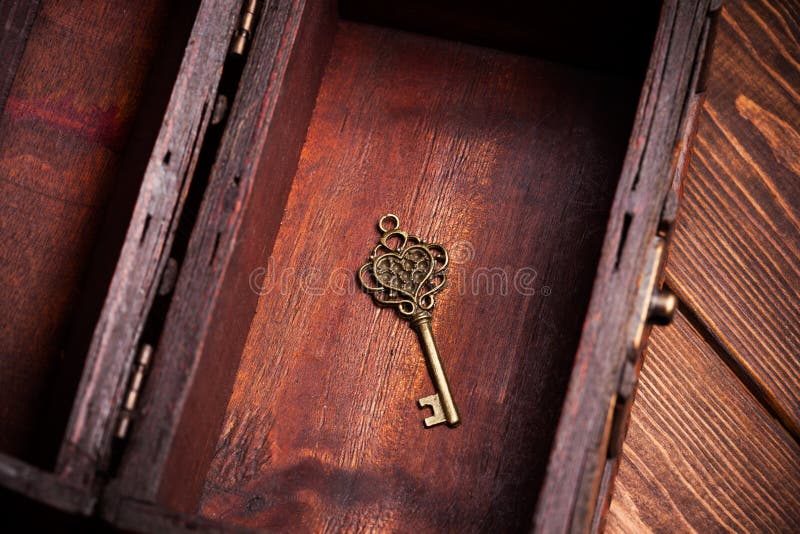 Vintage Key Inside Old Treasure Chest Stock Photo - Image of decorative ...