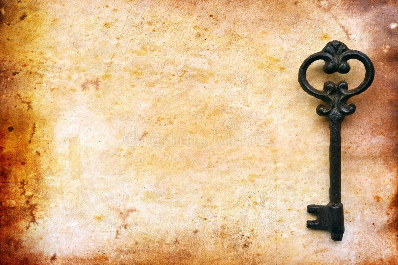Vintage key on old paper stock image. Image of lock, metal - 98057145