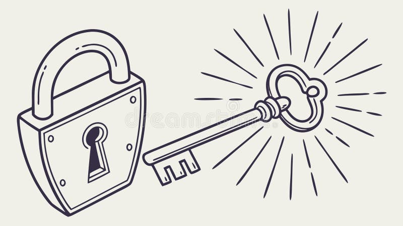 Vintage Key and Padlock, Unlocking Secrets Icon, Vector Design ...