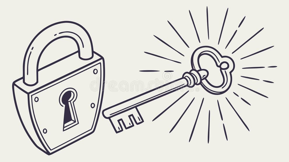 Vintage Key and Padlock, Unlocking Secrets Icon, Vector Design ...