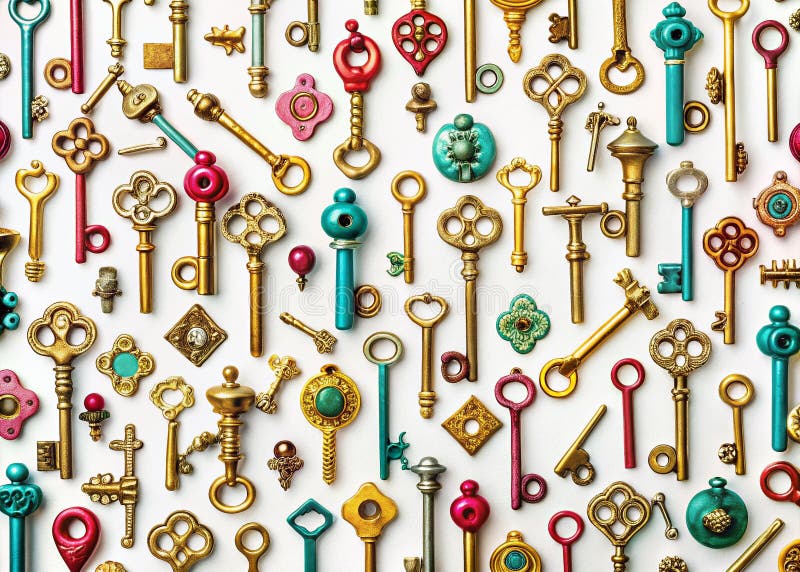 Vintage Key Pattern on White Background a Panoramic Collection of ...