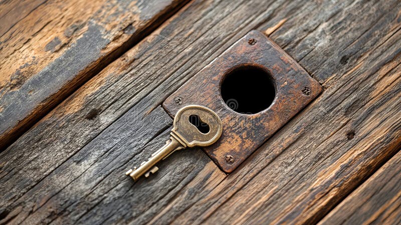 Vintage Key and Rustic Lock Close-up on Weathered Wood Stock Photo ...