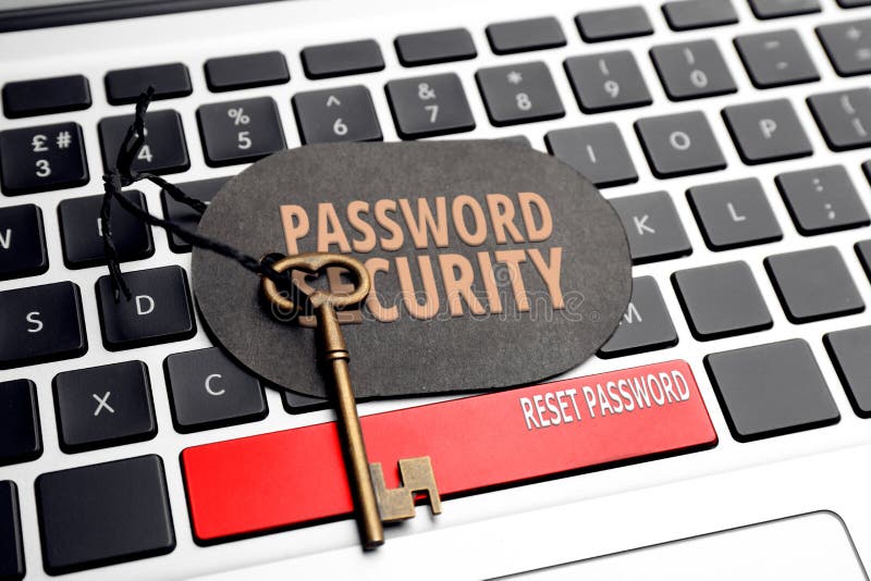 Vintage Key with Tag on Laptop, Closeup. Password Security Concept ...