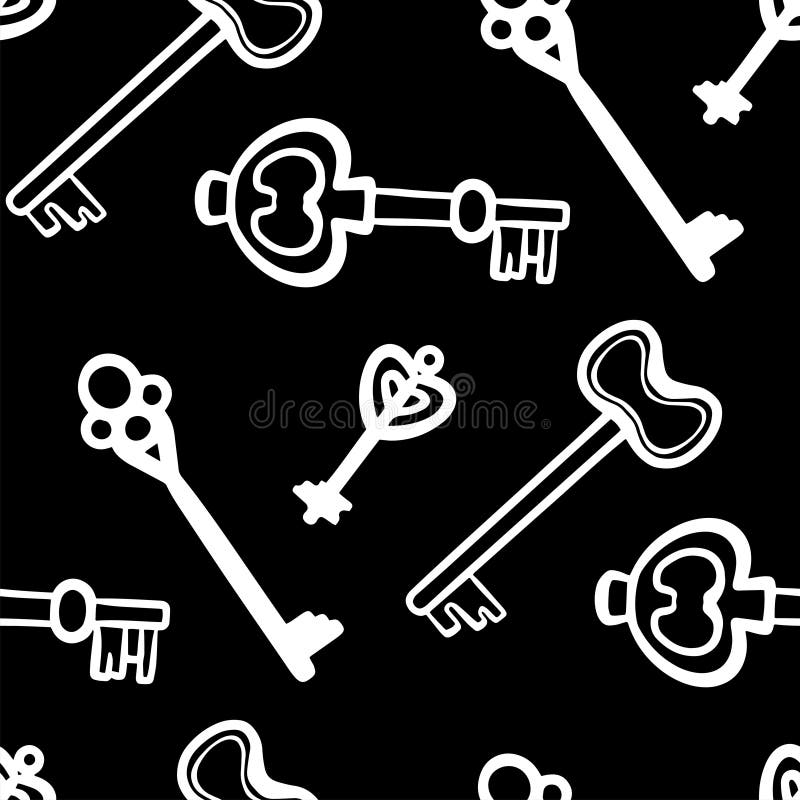 Vintage Key Vector Seamless Pattern. Keys in Hand Draw Style. Black and ...