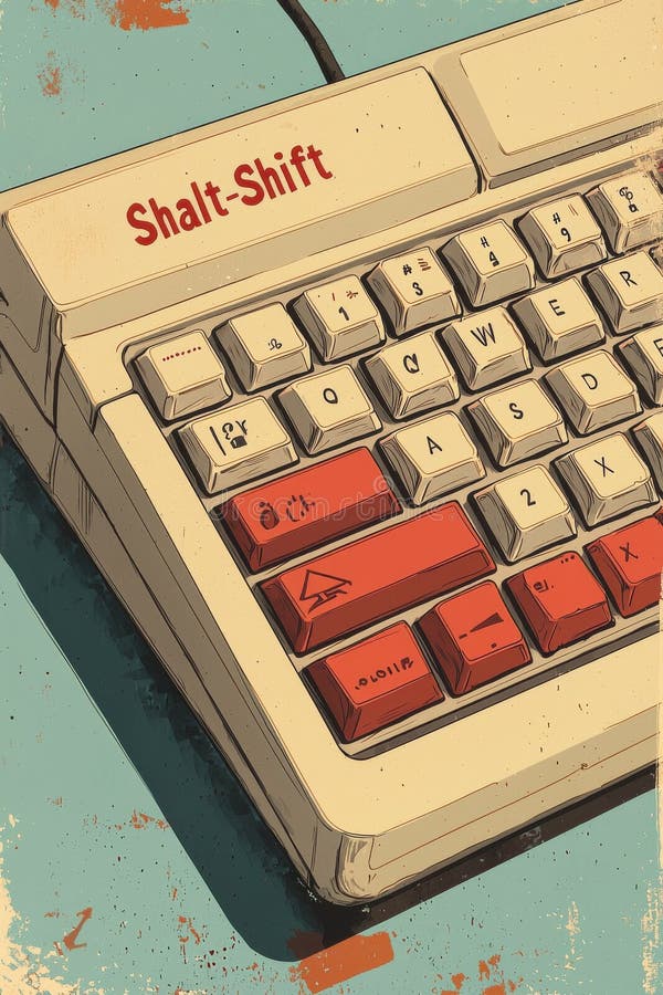 Vintage Keyboard Design Featuring a Prominent Red Shift Key with Retro ...