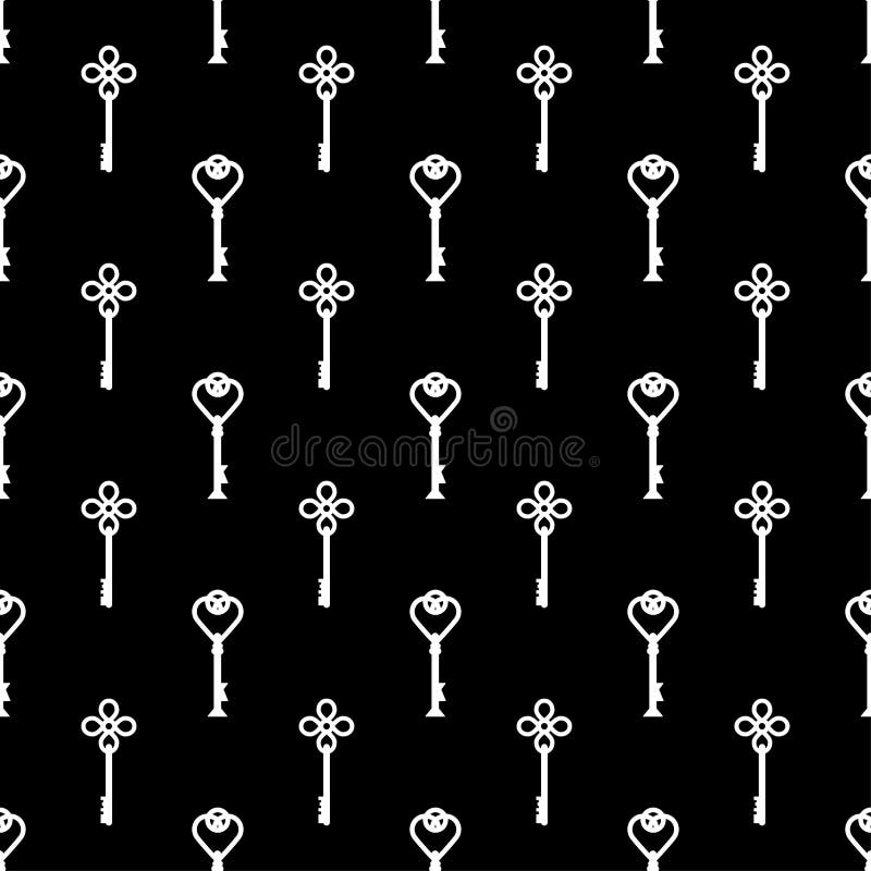 Vintage Keys Black and White Vector Seamless Pattern Stock Vector ...