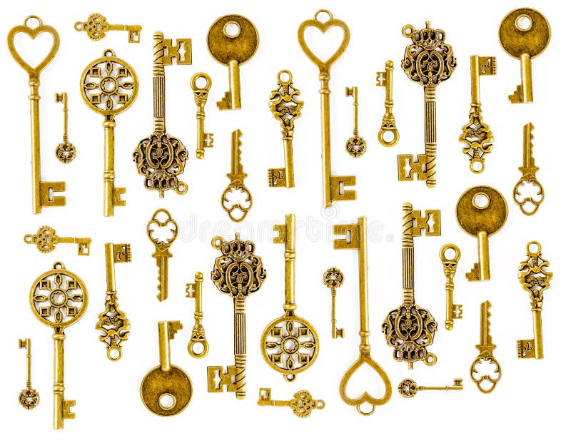 Vintage Keys Collection Isolated on White Stock Photo - Image of home ...