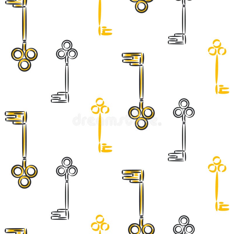 Vintage Keys Hand Drawn Vector Seamless Pattern. Stock Vector ...