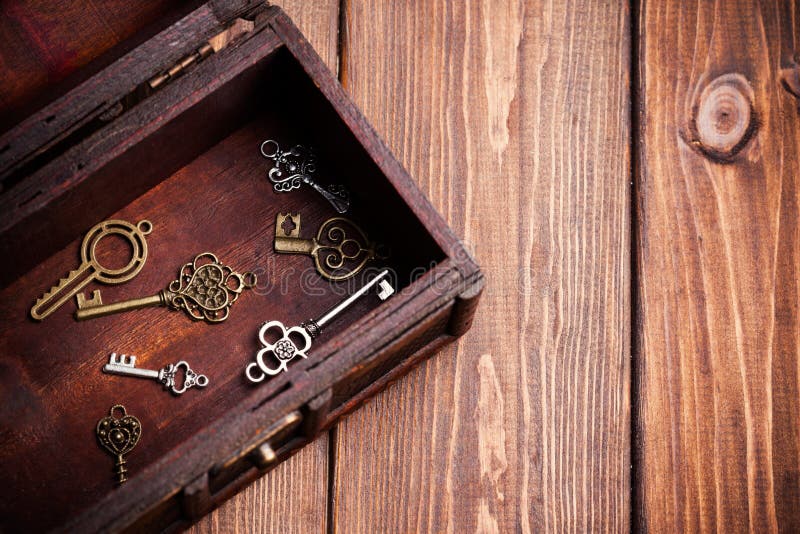 Old keys in chest stock image. Image of door, iron, forged - 13359445