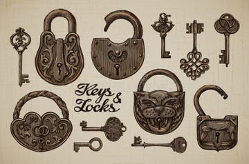 Antique Vintage Keys Locks Stock Illustrations – 274 Antique Vintage ...