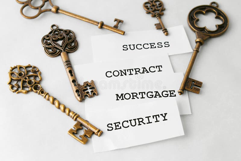 Vintage Keys with Motivation Words on Sheets of Paper Stock Photo ...