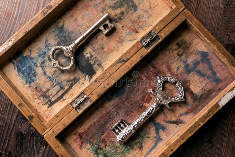 Vintage Keys in an Old Box with a Shabby Paint Stock Photo - Image of ...
