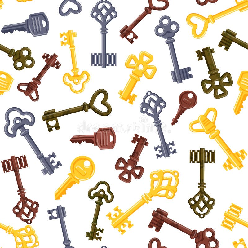Vintage Keys Seamless Pattern Vector. Stock Vector - Illustration of ...