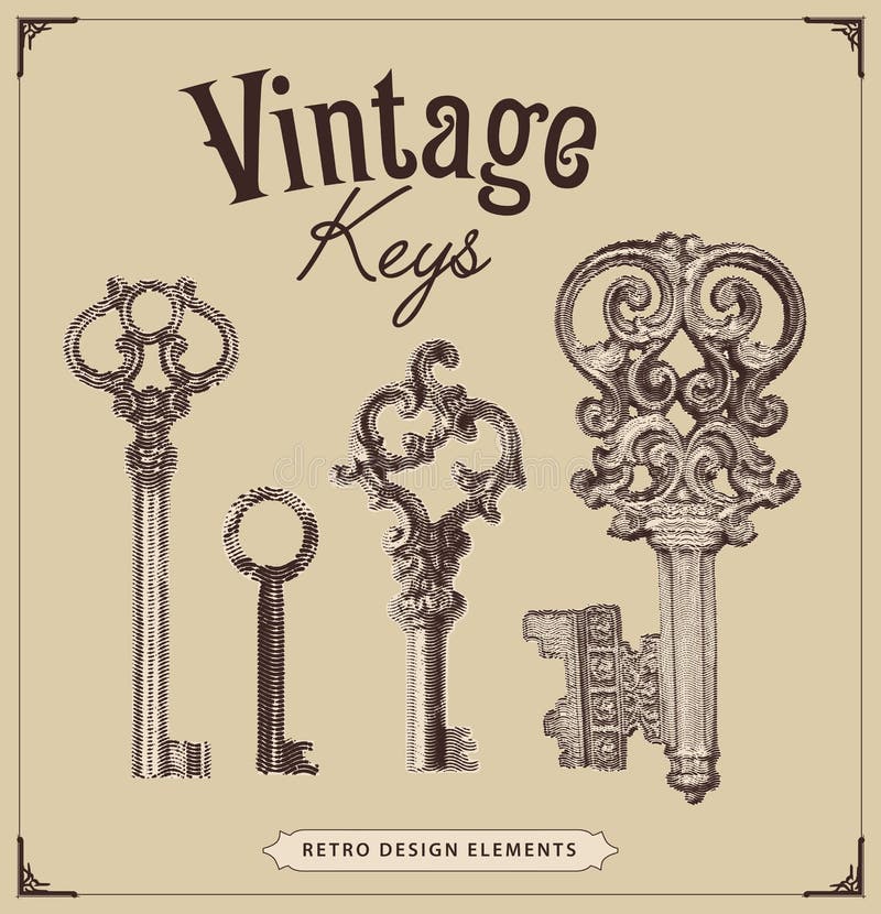 Set of Antique Keys. stock vector. Illustration of medieval - 21891378