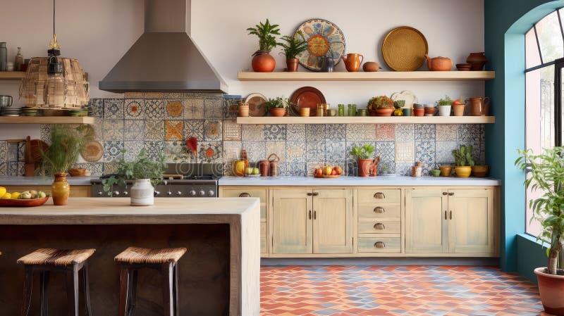 Vintage kitchen decor stock illustration. Illustration of baskets ...