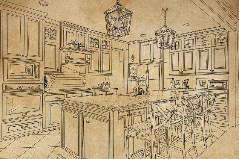 Vintage kitchen stock illustration. Illustration of illustrated - 147247010