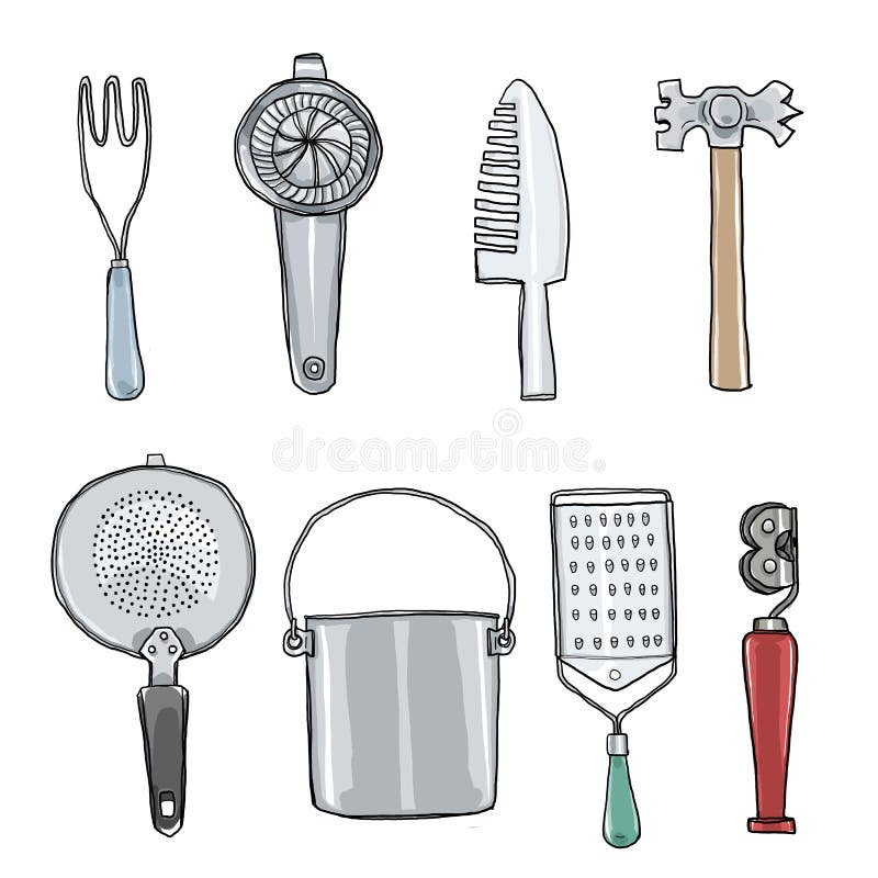 Vintage Kitchen Tools Hand Drawn Art Illustration Stock Illustration ...