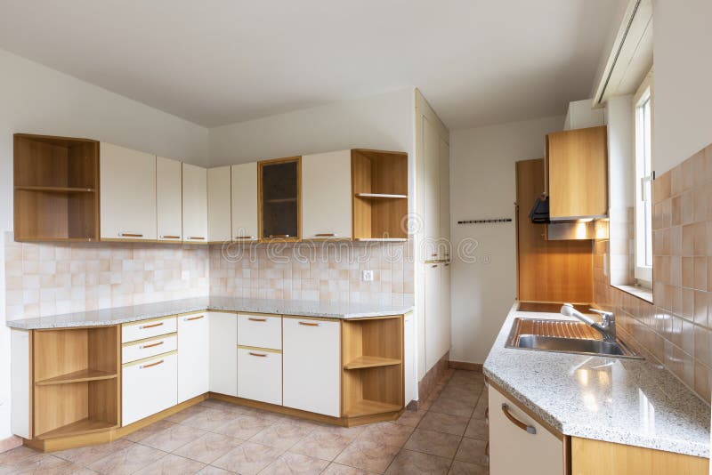 Vintage Kitchen with Wooden Wall Units Stock Photo - Image of pantry ...