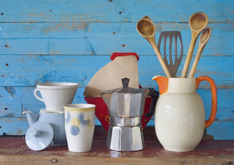 Vintage Kitchenware and Dishes Stock Image - Image of cooking, retro ...