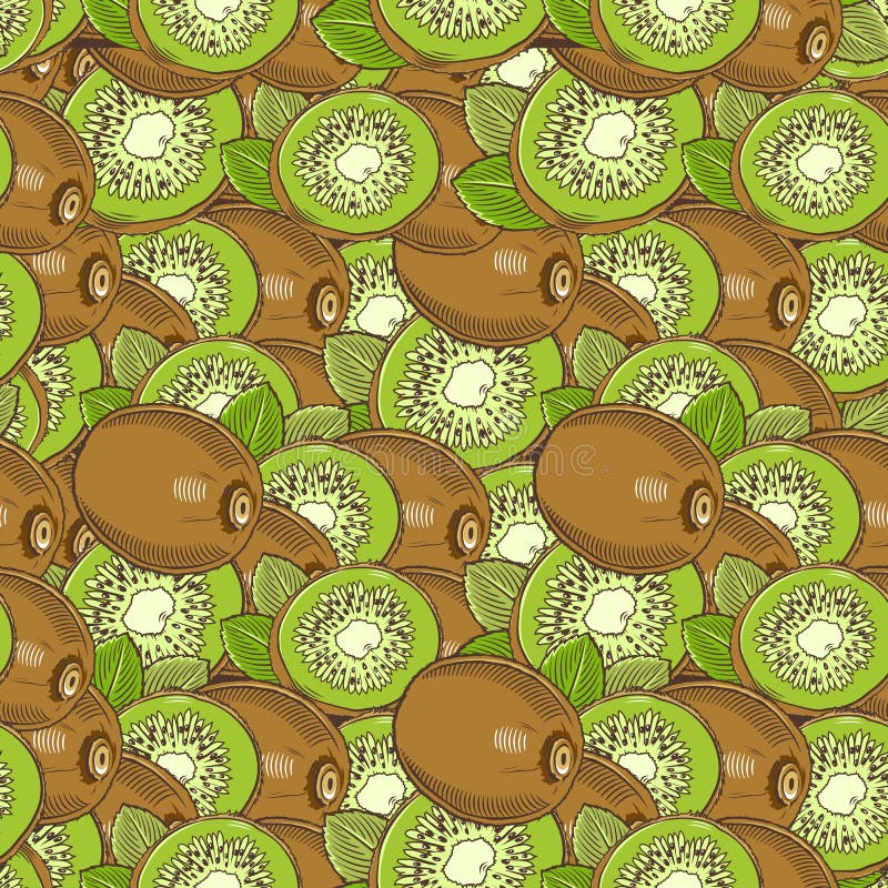 Vintage Kiwi Seamless Pattern Stock Vector - Illustration of culinary ...