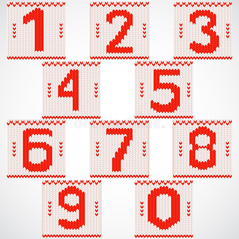Vintage Knitted Red Numbers Set Stock Vector - Illustration of pattern ...