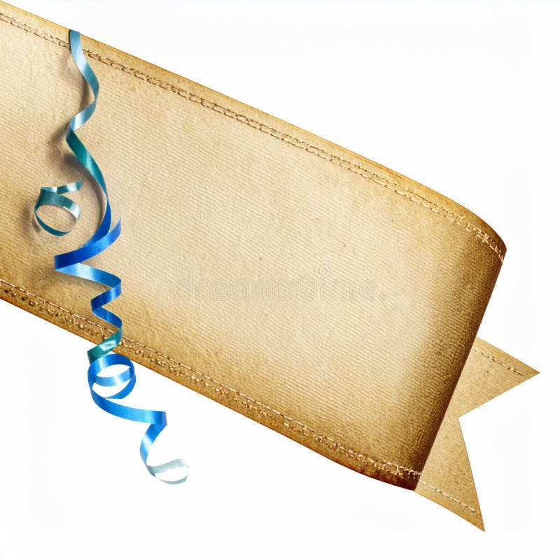 Vintage Kraft Paper Banner with Blue Ribbon Curls Stock Illustration ...