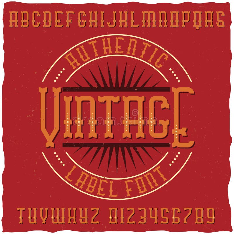Vintage Label Font with Sample Label Design. Stock Vector ... Vintage Label Font with Sample Label Design. Stock Vector ...