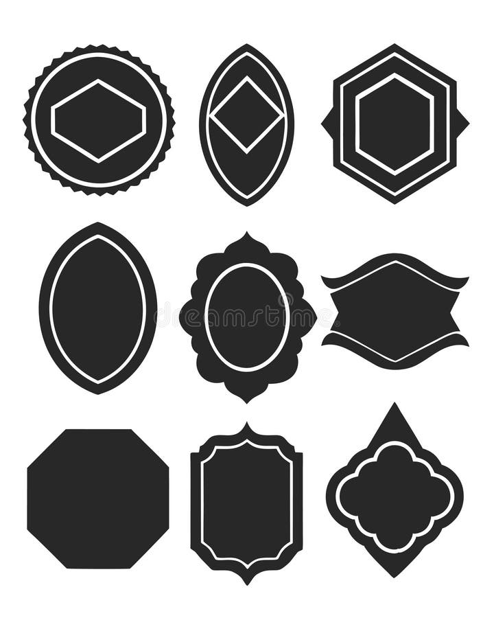 Vintage Label Icon Set in Solid Black Silhouette Style for Packaging ...