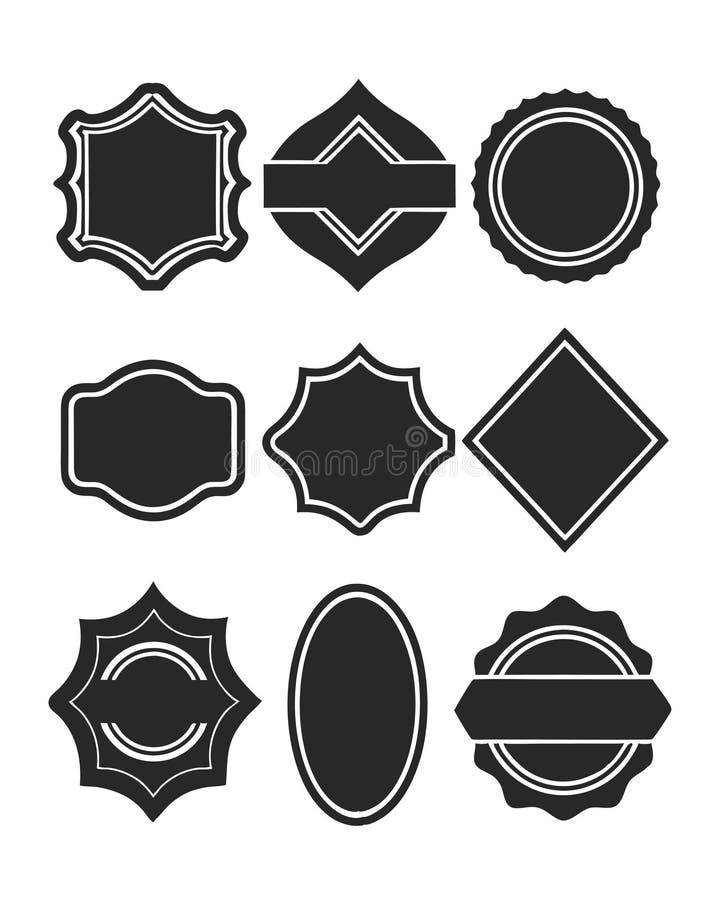 Vintage Label Icon Set in Solid Black Silhouette Style for Packaging ...