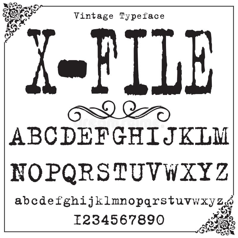 Vintage Label Typeface Named X-File.Font. Typeface Stock Illustration ...