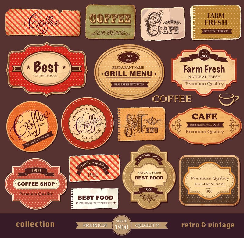 Retro Vintage Foods Labels Collection. Small Posters Stock Vector ...
