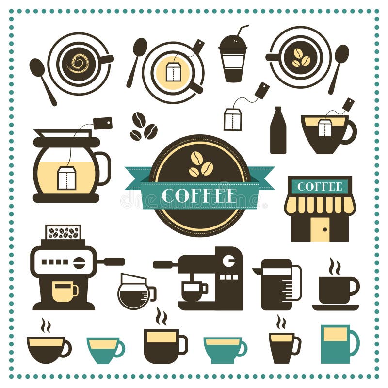 Vintage Labels Cup and Coffee Icon Set Stock Vector - Illustration of ...