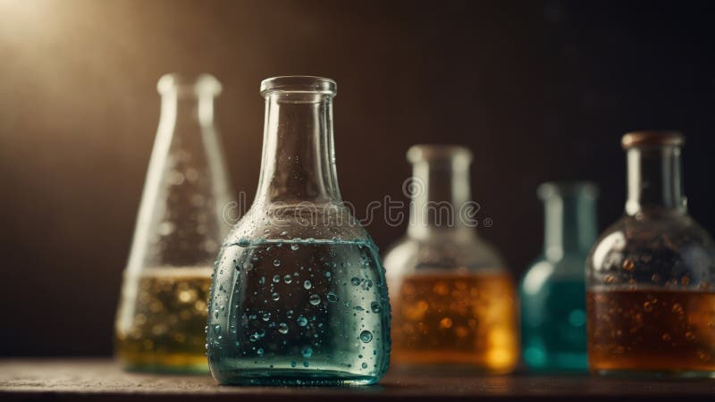 Vintage Laboratory Bottles with Bubbling Liquid. Stock Image - Image of ...