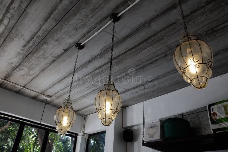 The Vintage Lamp Hanging on the Ceiling Stock Image - Image of ...